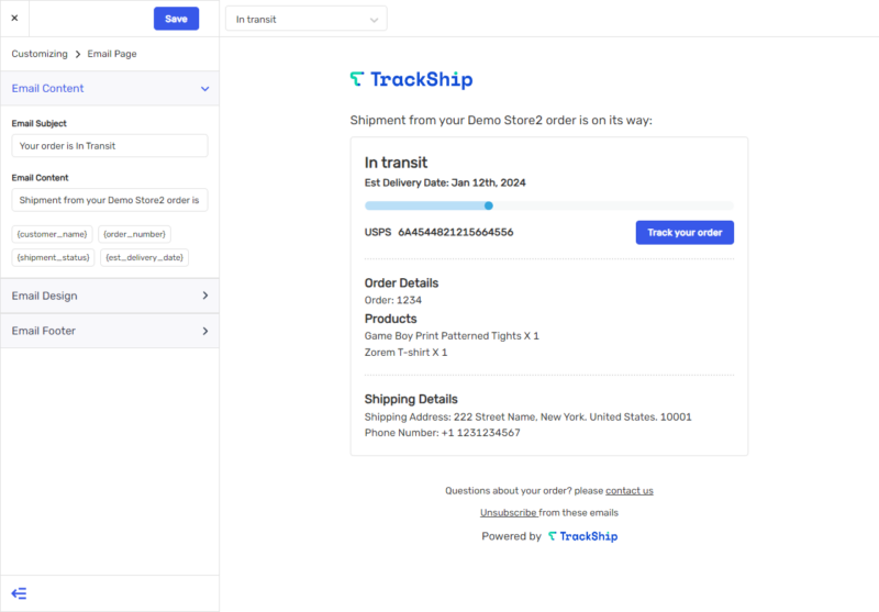 Email notifications - TrackShip Docs