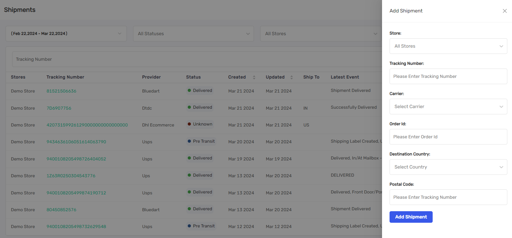 Add shipment manually - TrackShip Docs