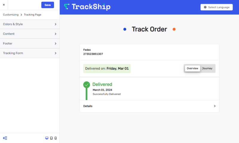 Tracking Page - TrackShip Docs