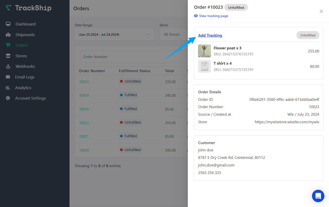 Add Tracking Number - TrackShip Docs